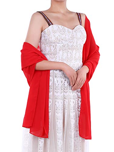 WILLBOND Womens Shawl Chiffon Bridal Evening Soft Wrap Scarf, Chiffon Scarf Ribbon Scarf Satin Scarf for Evening Dresses(L,Red)