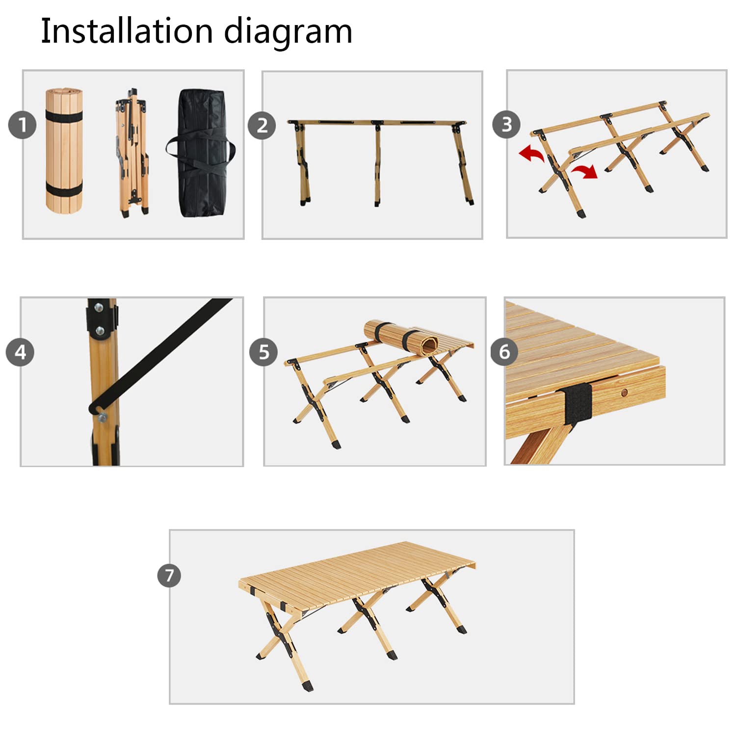 Suwoic Folding Camping Table, Bamboo Portable Outdoor Table, All-Purpose Cake Roll Bamboo Table in a Bag for Picnic, Camping, Travel, Beach, Tailgating, Patio, Garden BBQ