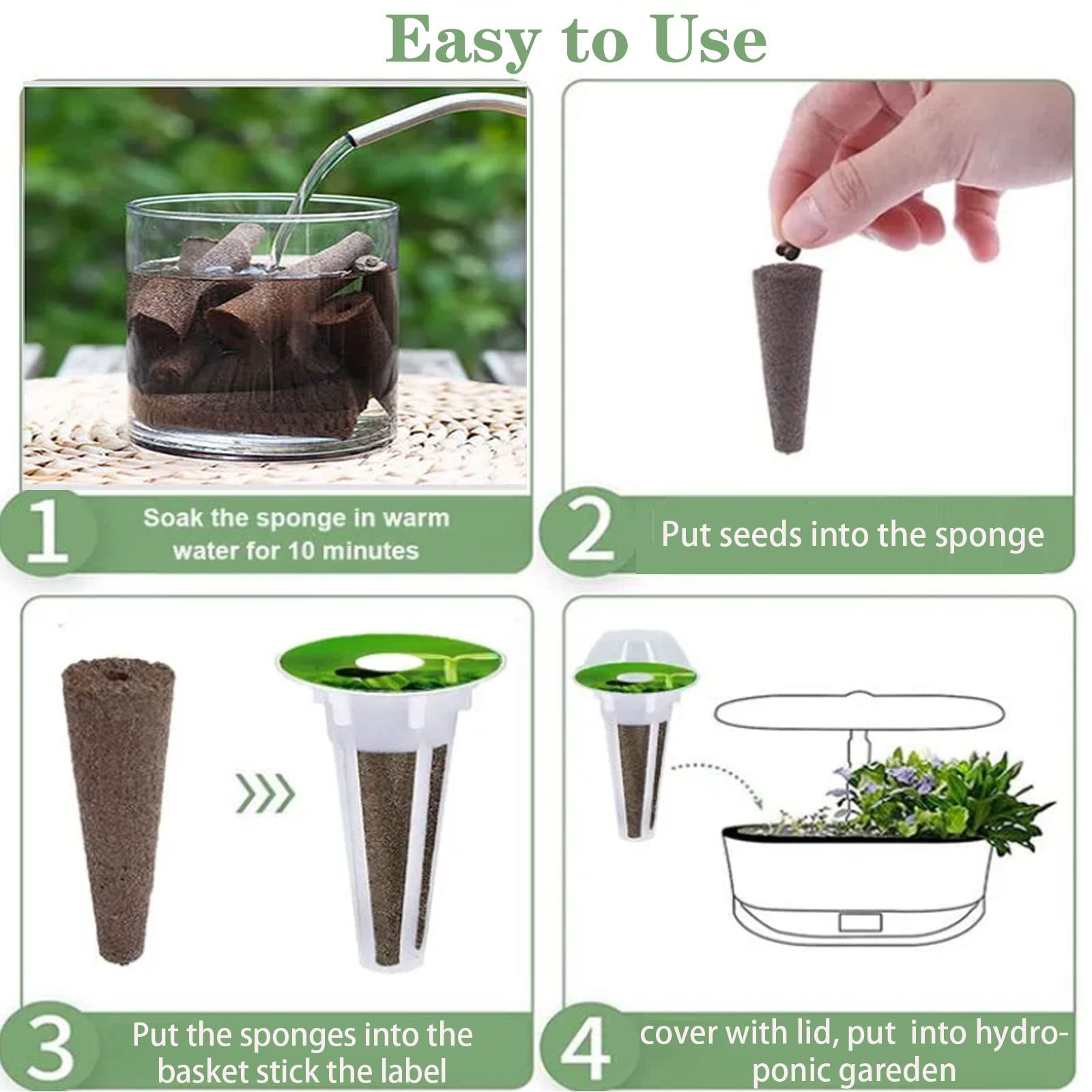 Seed Pod Kit for AeroGarden 120 Pcs Hydroponic Garden Accessories Pod Kit Including Grow Baskets Transparent Insulation Lids Plant Grow Sponges Labels for Seed Starting System, Hydroponic Growing Kit