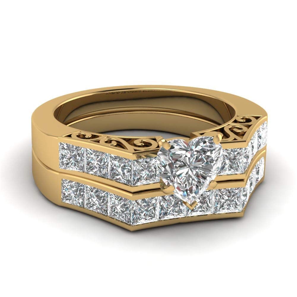 TWO RINGS His Hers Wedding Ring Sets Couples Rings Women's 10k Yellow Gold Filled White CZ Wedding Engagement Ring Bridal Sets & Men's Tungsten Carbide White Cz Wedding Band