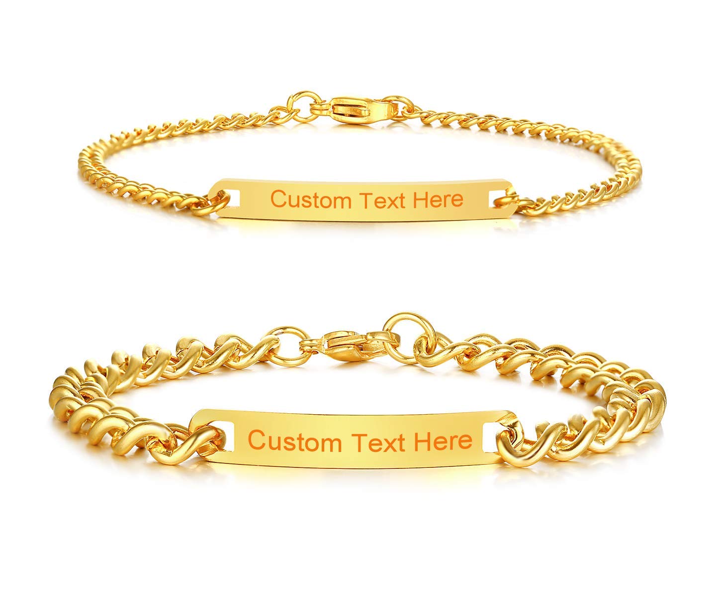 SunnyHouse Jewelry His and Hers Matching Set Titanium Stainless Steel Personalized Couple Bracelet Custom Engraving (A PAIR)