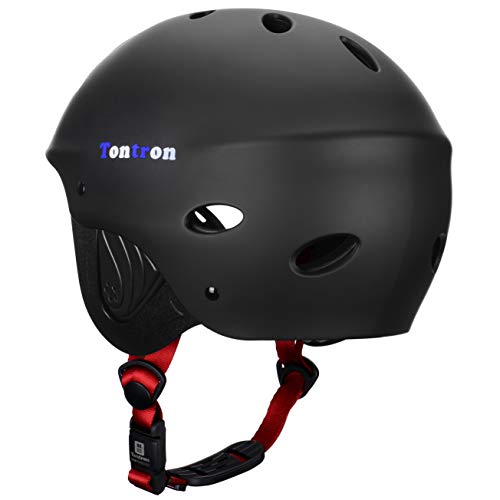 Tontron Adult Kayaking Surfing Watersports Helmet with Camera Mount Plate (Matte GP_Black, Large)