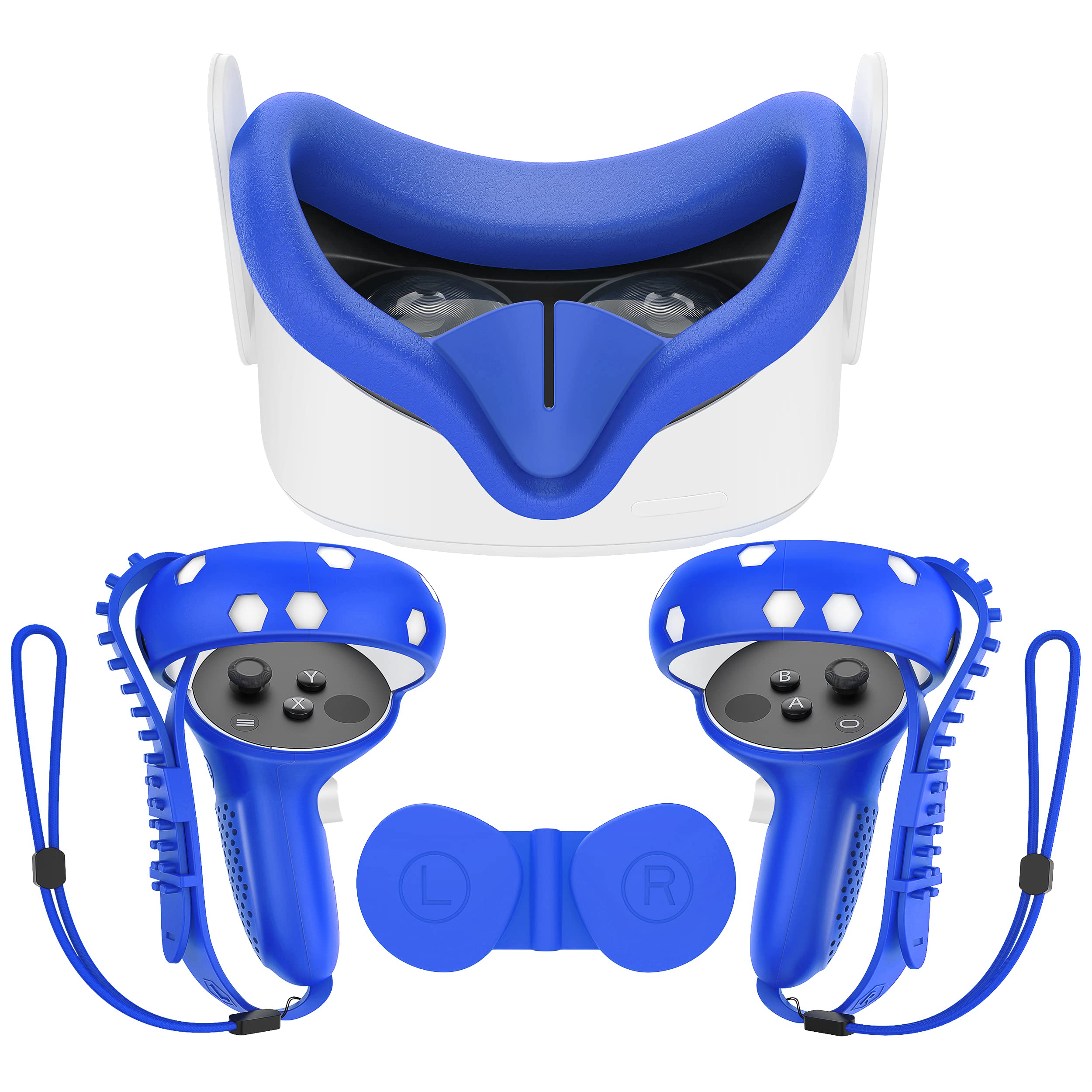 VR Controller Grip Cover, Silicone Face Cover, Protective Lens Cover, Anti-Throw Protector with Adjustable Straps, Full Cover Handle Sleeve for Oculus Quest 2 (navy blue)