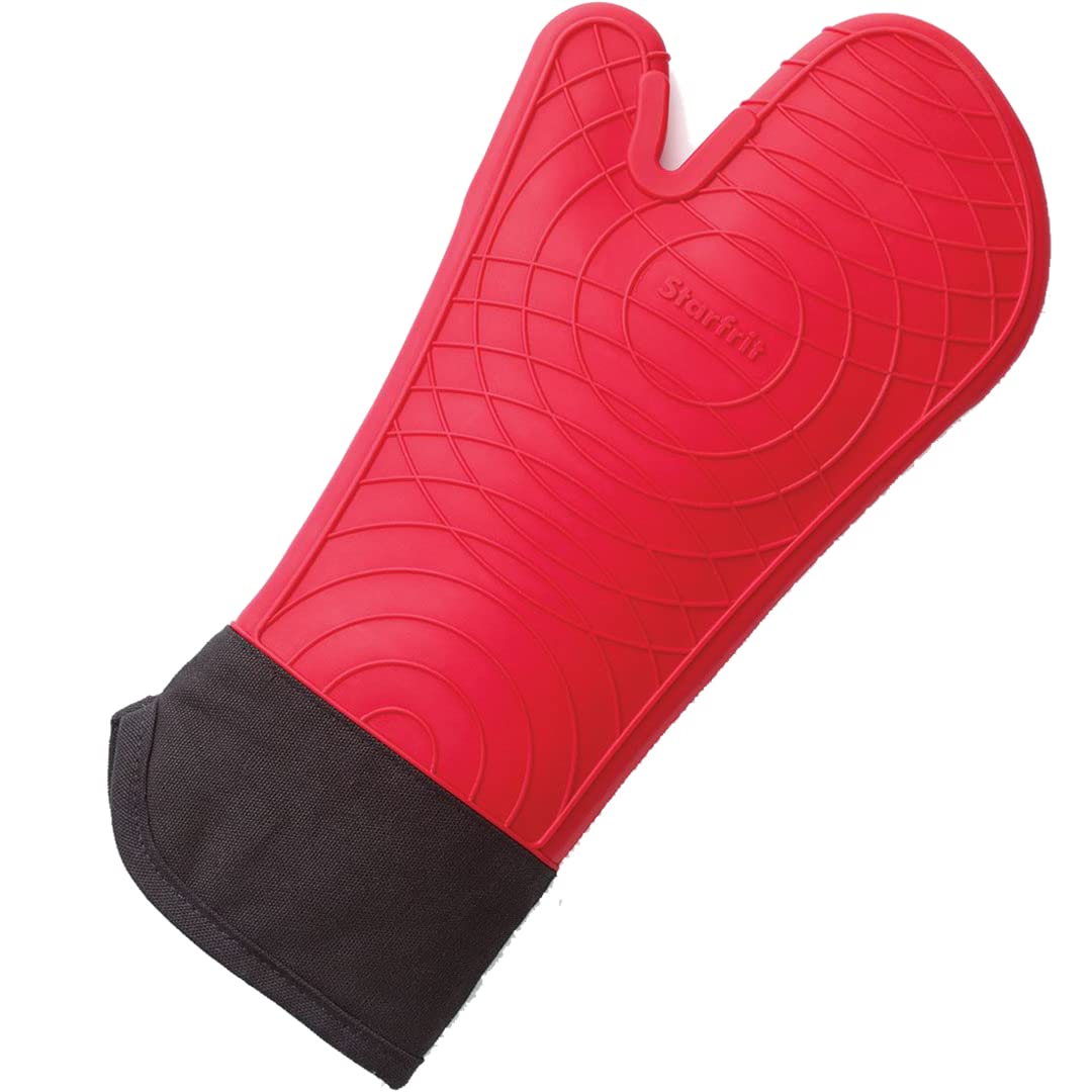 Starfrit 15" Silicone Oven Glove with Cotton Liner, Red/Black
