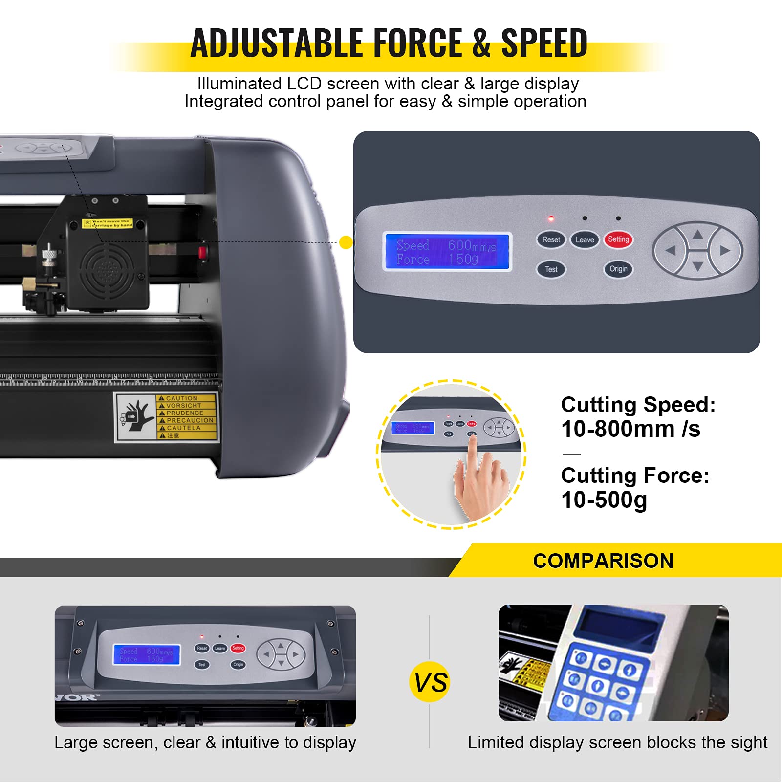 VEVOR Vinyl Cutter, 34 in / 870 mm Vinyl Plotter, Off-line Cutting Machine w/LCD, Desktop Design, Adjustable Force and Speed for Sign Making Plotter, Available with COM, USB and U-Disk Windows