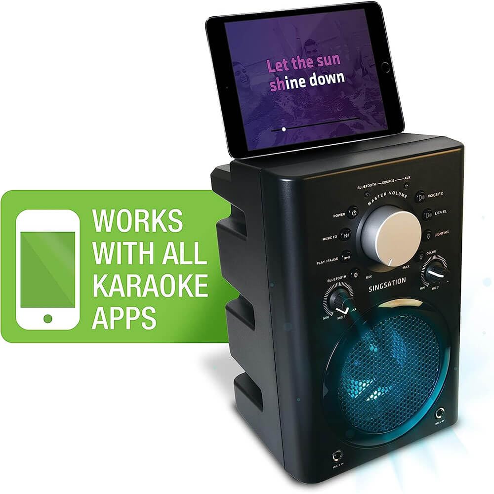 Singsation Karaoke Machine - Full Karaoke System for Adults or Kids, with Wireless Bluetooth Speaker and Microphone. Works with All Karaoke Apps via Smartphone or Tablet