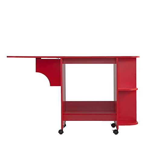SEI FURNITURE Southern Enterprises Expandable Rolling Sewing Station Craft Table, Red