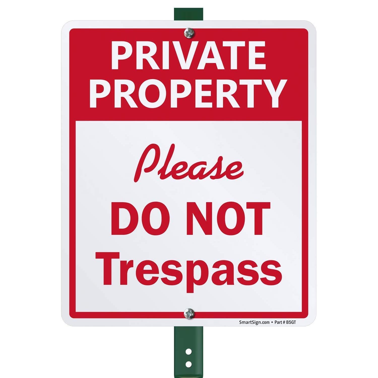 SmartSign "Private Property - Please Do Not Trespass" LawnBoss® Sign | 10" x 12" Aluminum Sign With 3' Stake