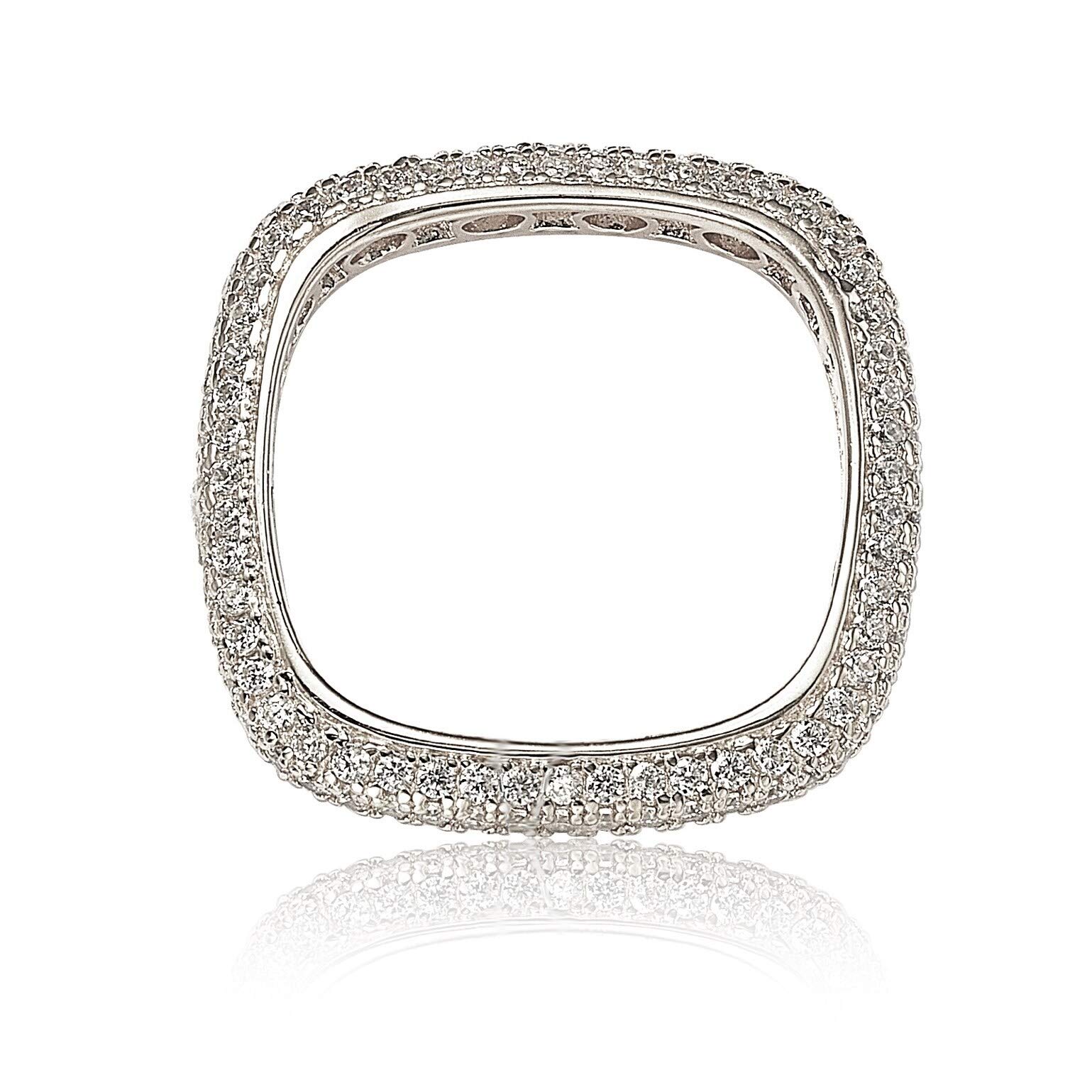 Suzy Levian Sterling Silver Cubic Zirconia Modern Pave Square Eternity Band - White