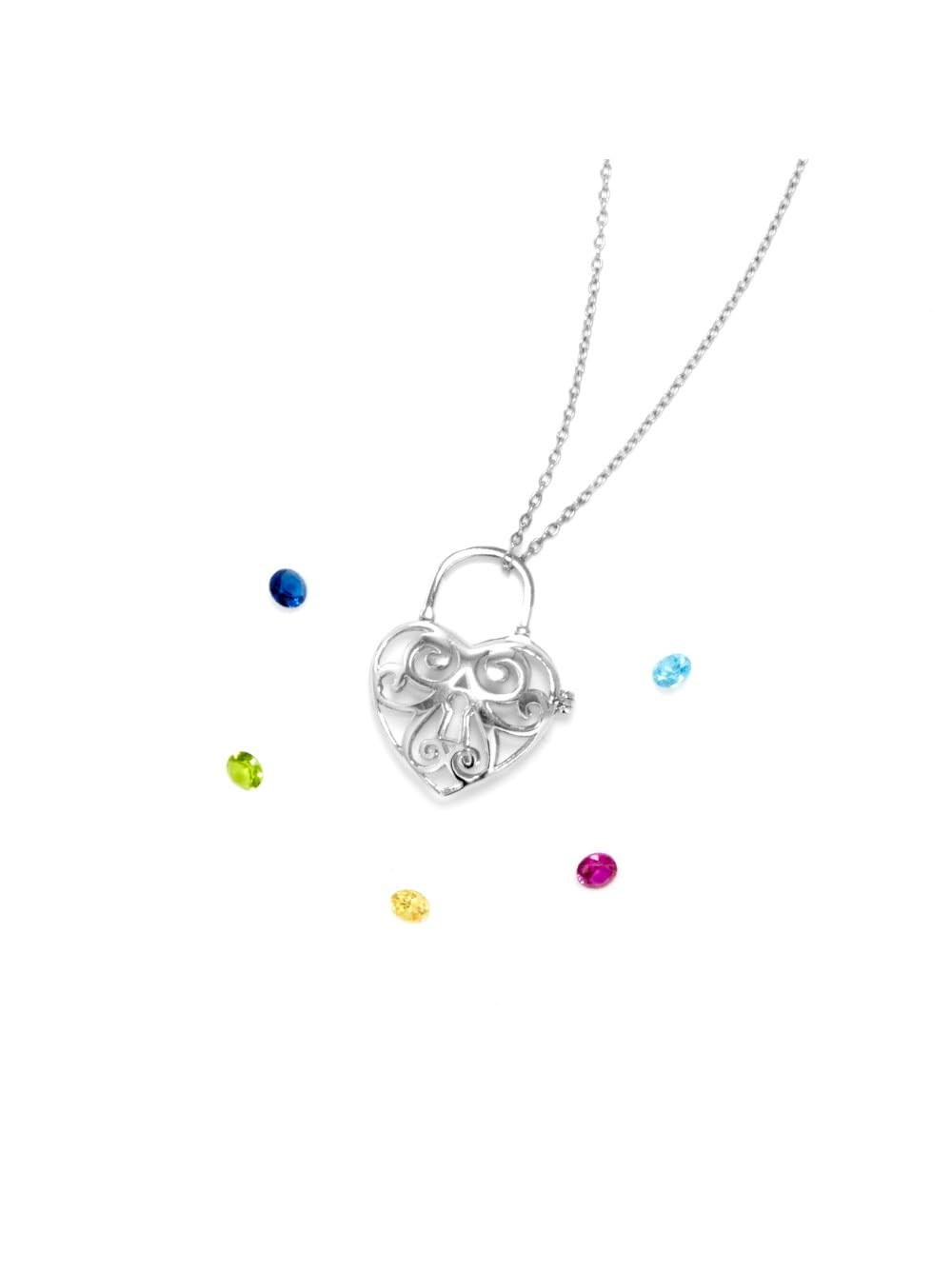 Sterling Silver Personalized 4mm Round Simulated Birthstone Heart Locket (16" chain) - Caged Locket Jewelry - Personalized Locket Necklace for Women - Gift for Her - Gifts for Mom