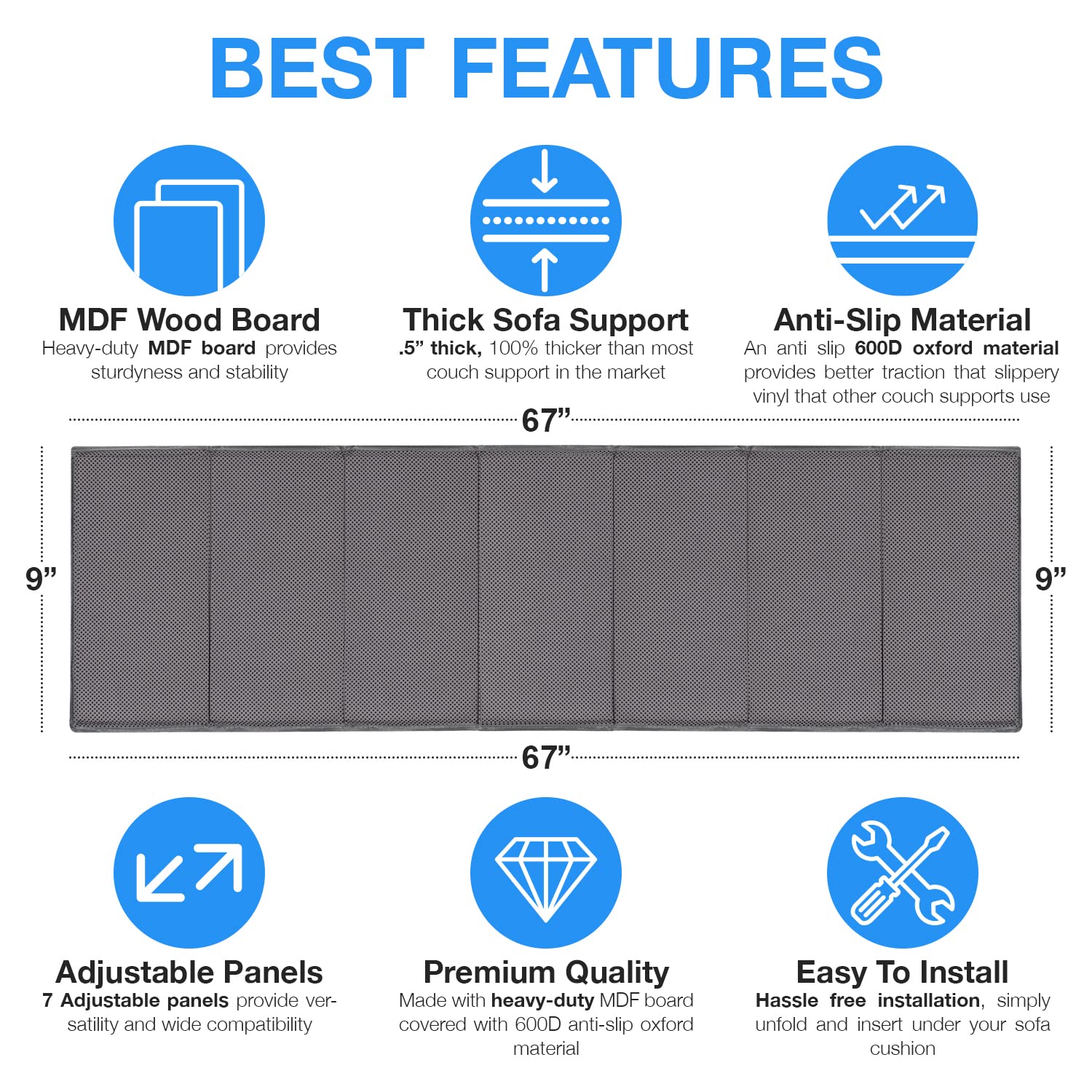 Tidy Zebra Sofa Support for Sagging Cushions β Luxury Extra Thick & Strong Sagging Couch Support Seat Saver! Best Cushion Support for Sagging Couch - 67" Wide, Couch Accessories to Repair as New!