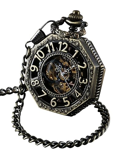 ShoppeWatch Men’s Pocket Watch with Chain | Hand Winding Vintage Pocketwatch | Classic Mechanical Movement| 1920s Railroad Steampunk Costume Accessory PW221
