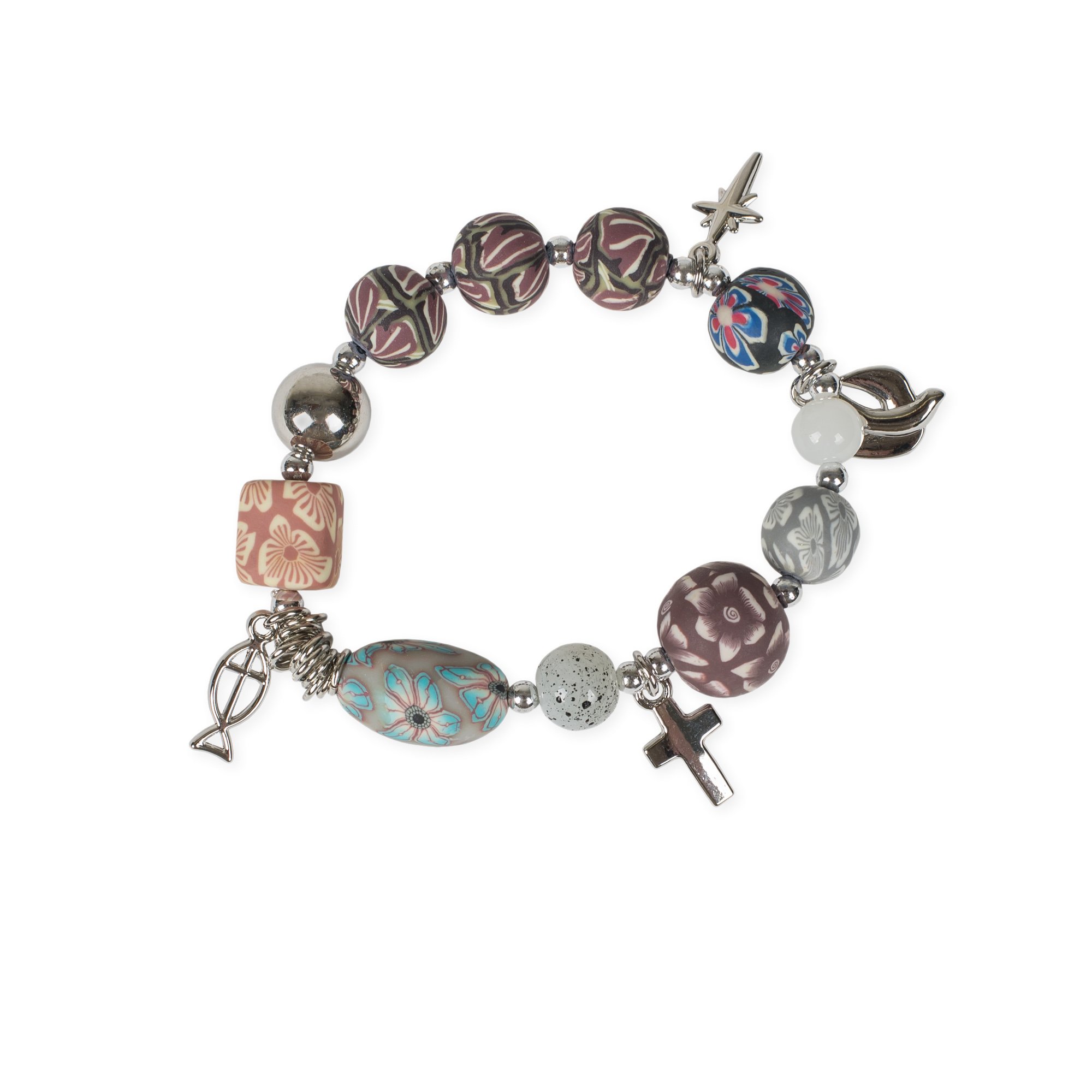 Story of Jesus Christ Clay Floral One Size Adult's Stretch Fashion Bracelet