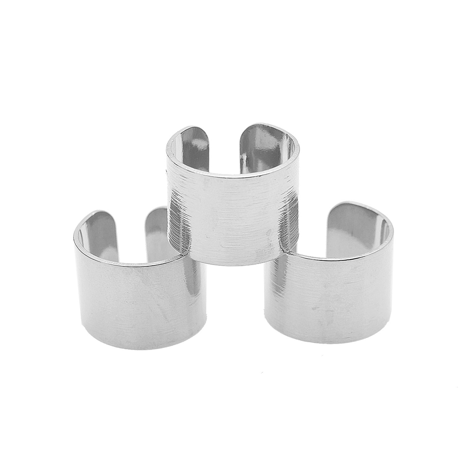 Spinningdaisy Adjustable Brushed Metal Tube Knuckle Ring Set of 3 (Silver Plated Big Size)