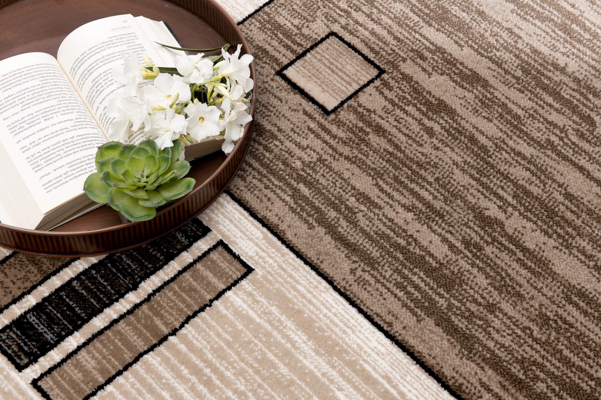 RUG BRANCH Montage Modern Geometric Checkered Brown Beige Indoor Runner Rug for Entryway, Hallway, Bathroom, and Kitchen - 3' x 8' (2'8" X 8')