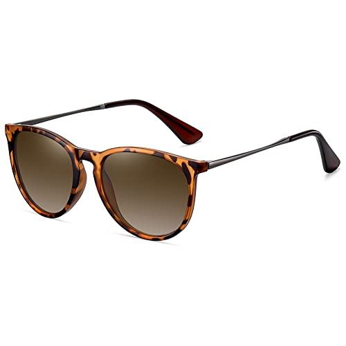 WOWSUN Polarized Sunglasses for Women Vintage Round Mirrored Lens