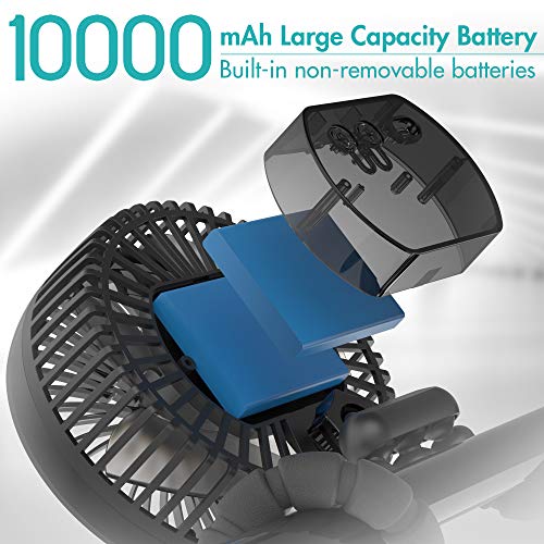 Versatile Fan, 10000mAh Battery Powered Clip On Fan With 53H Long Working Time, 4 Speeds, Strong Wind, Sturdy Tripod, 360° Rotate Ultra Quiet USB Fan for Stroller Treadmill Tent Office