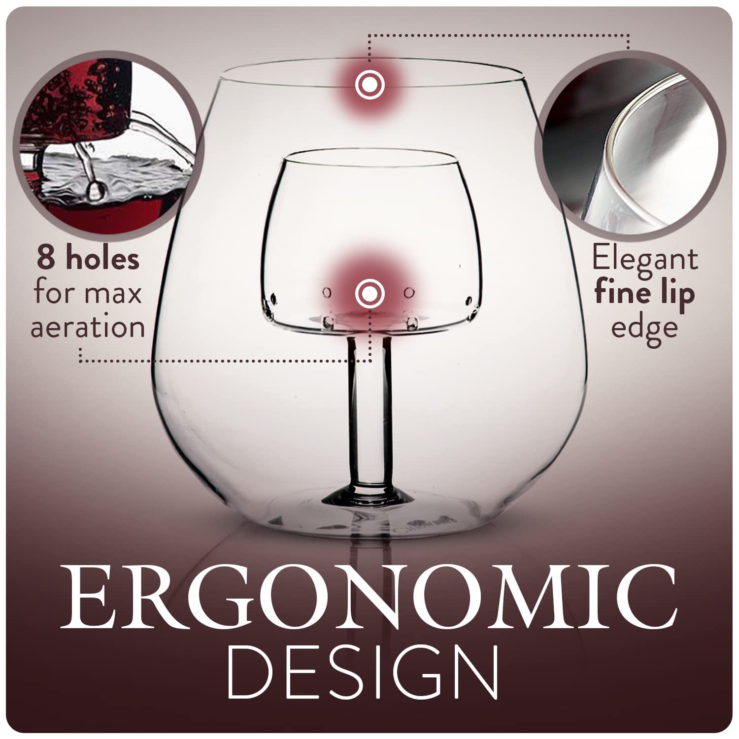 Stemless Aerating Wine Glasses (Set of 2) by Chevalier Collection β Patented Wine Glasses with Built In Aerator