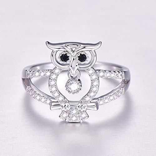 UltraSunday Owl Ring Gift Black Spinel & White Topaz Gemstone Silver Jewelry (7)