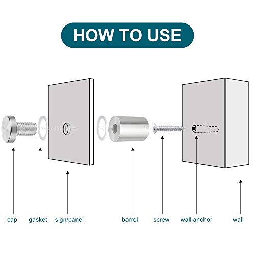 Stainless Steel Standoff Screws, 20Pcs 1/2 x 1 Inch Wall Standoff Sign Holders Screws, Mounting Glass Hardware for Hanging Acrylic Picture Frame, Advertising Screws Kit