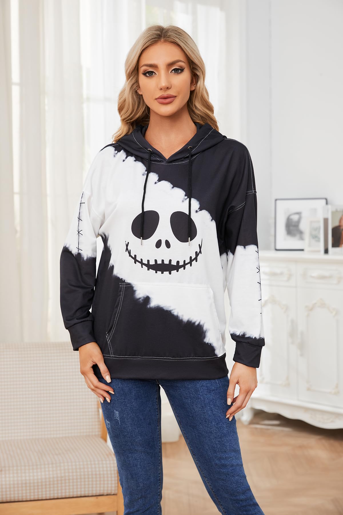 Romever Nightmare before Christmas Hoded Sweatshirt, Jack Skellington Oogie Boogie Hoodie (Halloween1,Medium)
