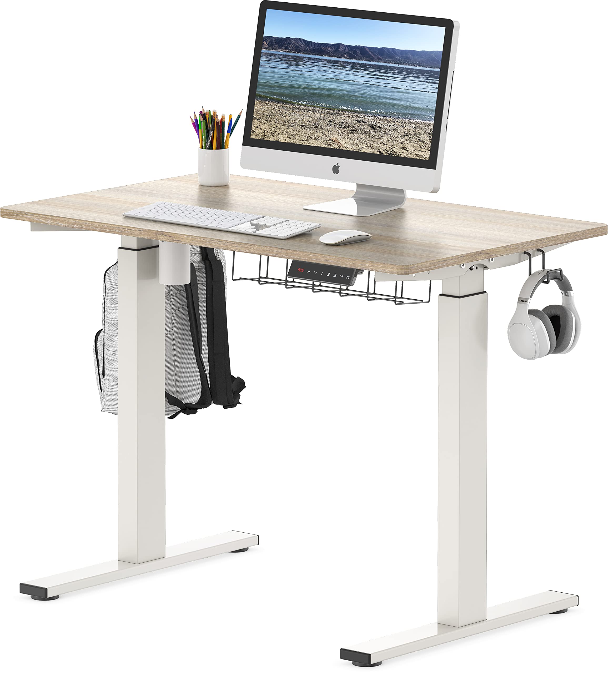 SHW Memory Preset Electric Height Adjustable Standing Desk, 40 x 24 Inches, Maple