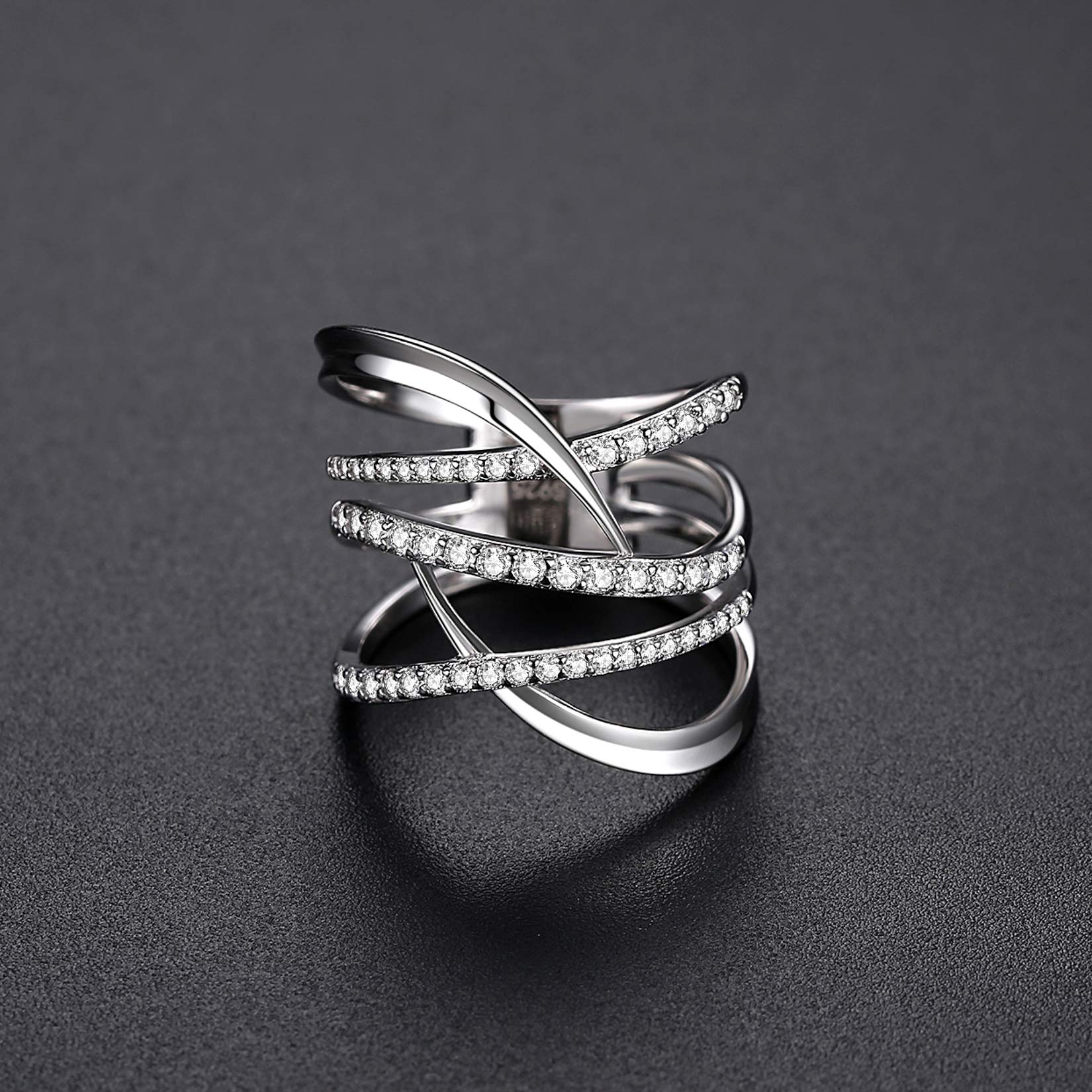 VIKI LYNN 925 Sterling Silver Multi-row Cross Ring Cocktail Party Ring for Women Size 9