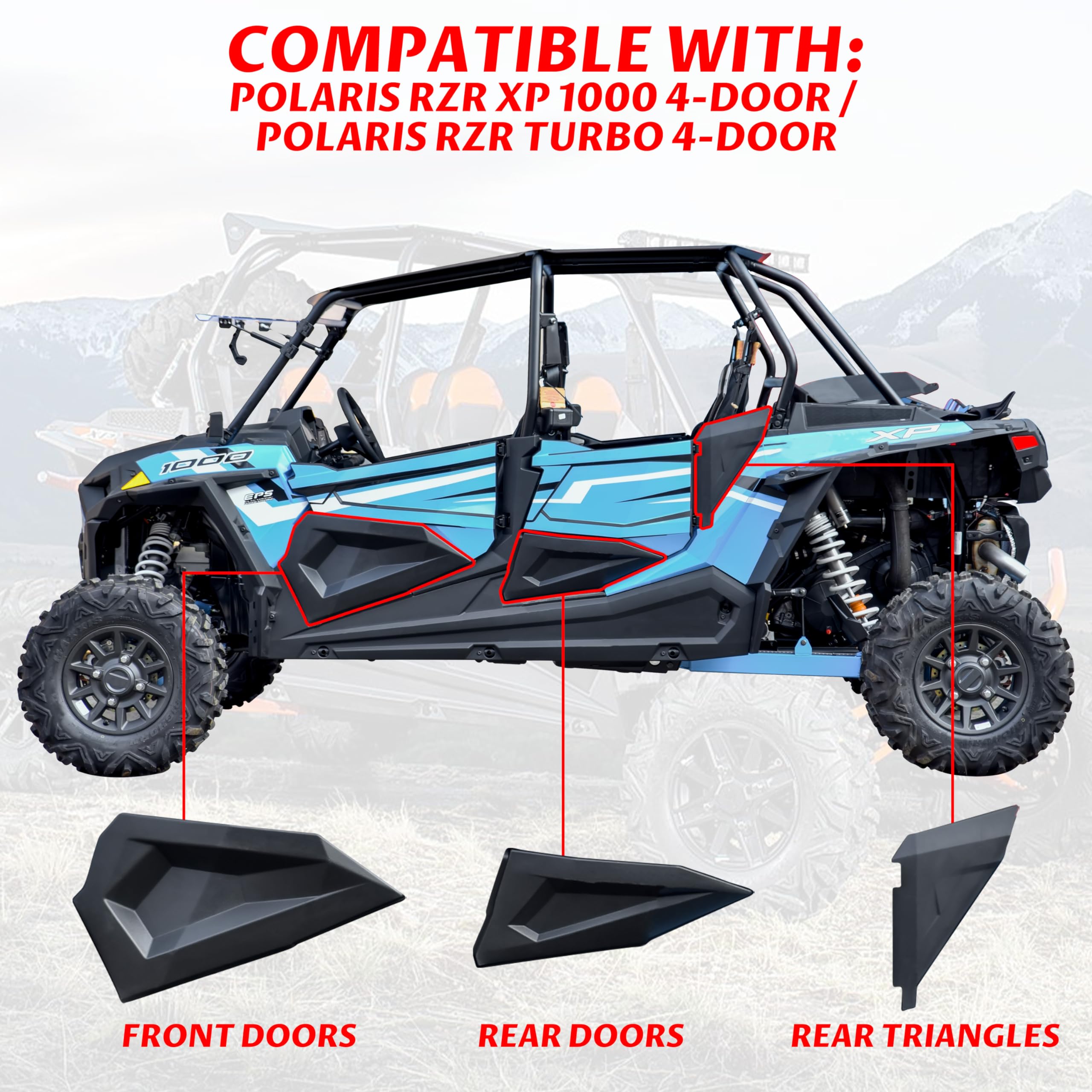 SAUTVS Lower Door Panels for Polaris RZR XP4 1000, 4 Seater Lower Half Door Inserts with Built-in Metal Frame for 2014-2023 Polaris RZR XP 4 1000 Turbo S 900 EPS(4 Doors, Replace #2879942)