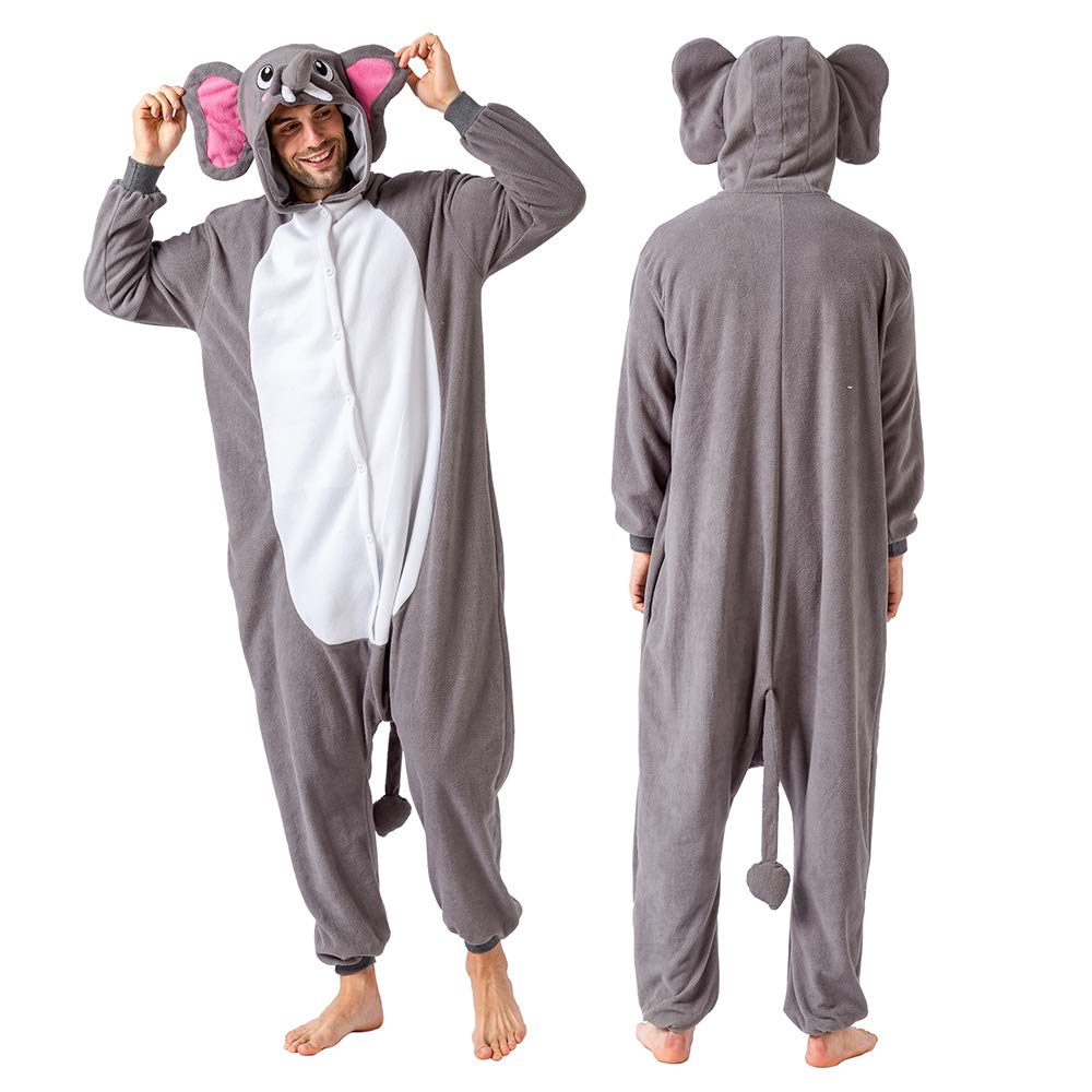 Spooktacular Creations Unisex Adult Pajama Plush jumpsuit One Piece Elephant Animal Costume (Medium) Grey
