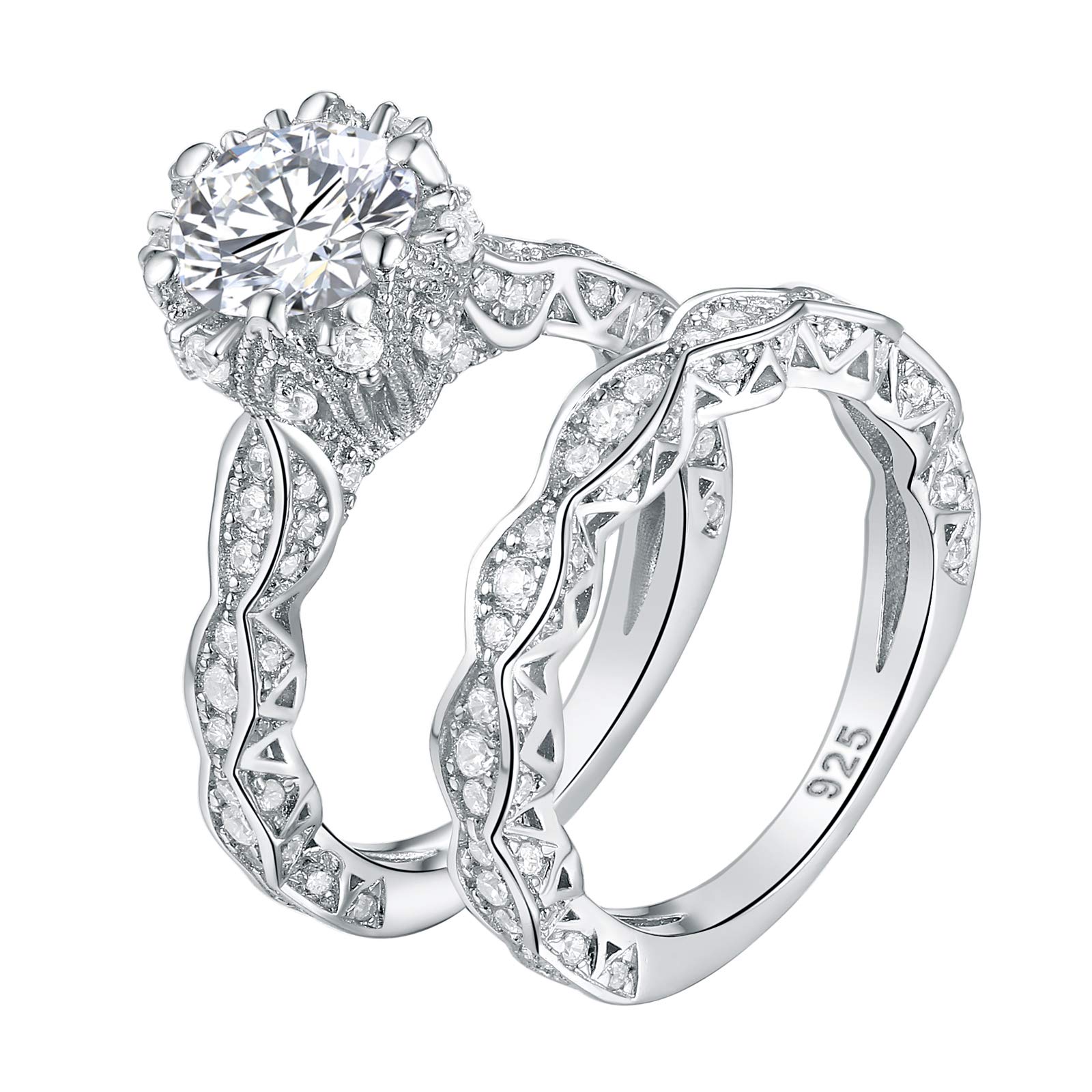 Wuziwen 4Ct Womens Wedding Ring Sets Cubic Zirconia CZ Sterling Silver Wedding Sets for Women Size 10