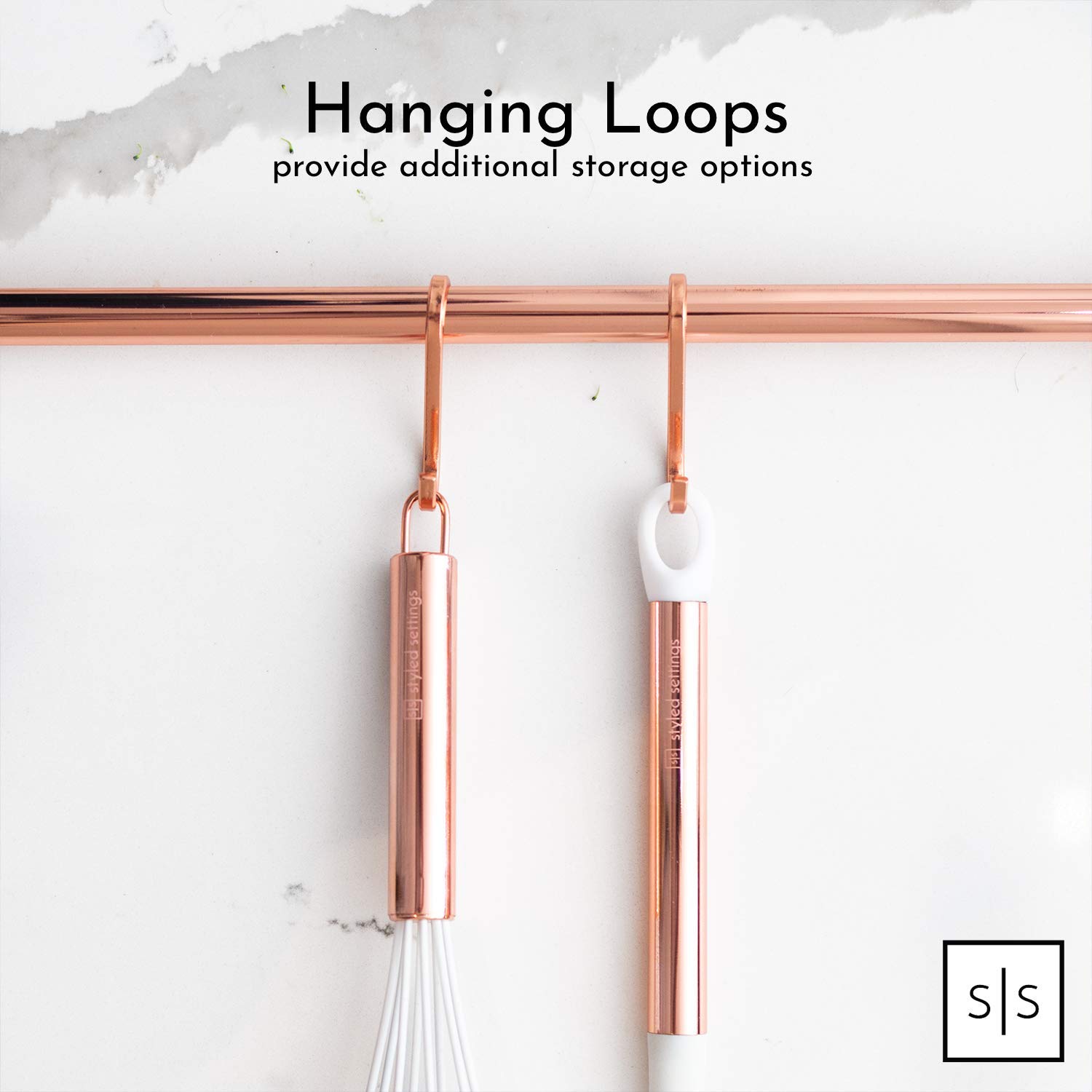 White and Copper Kitchen Utensils - 18 PC Copper Cooking Utensils Set Includes Copper Utensil Holder, White & Copper Measuring Cups and Spoons, Rose Gold Kitchen Utensils - Copper Kitchen Accessories