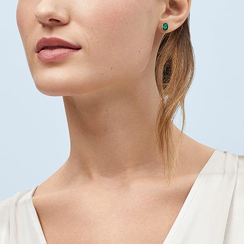 Welry Created Emerald Oval Stud Earrings with Diamonds in 10K Yellow Gold