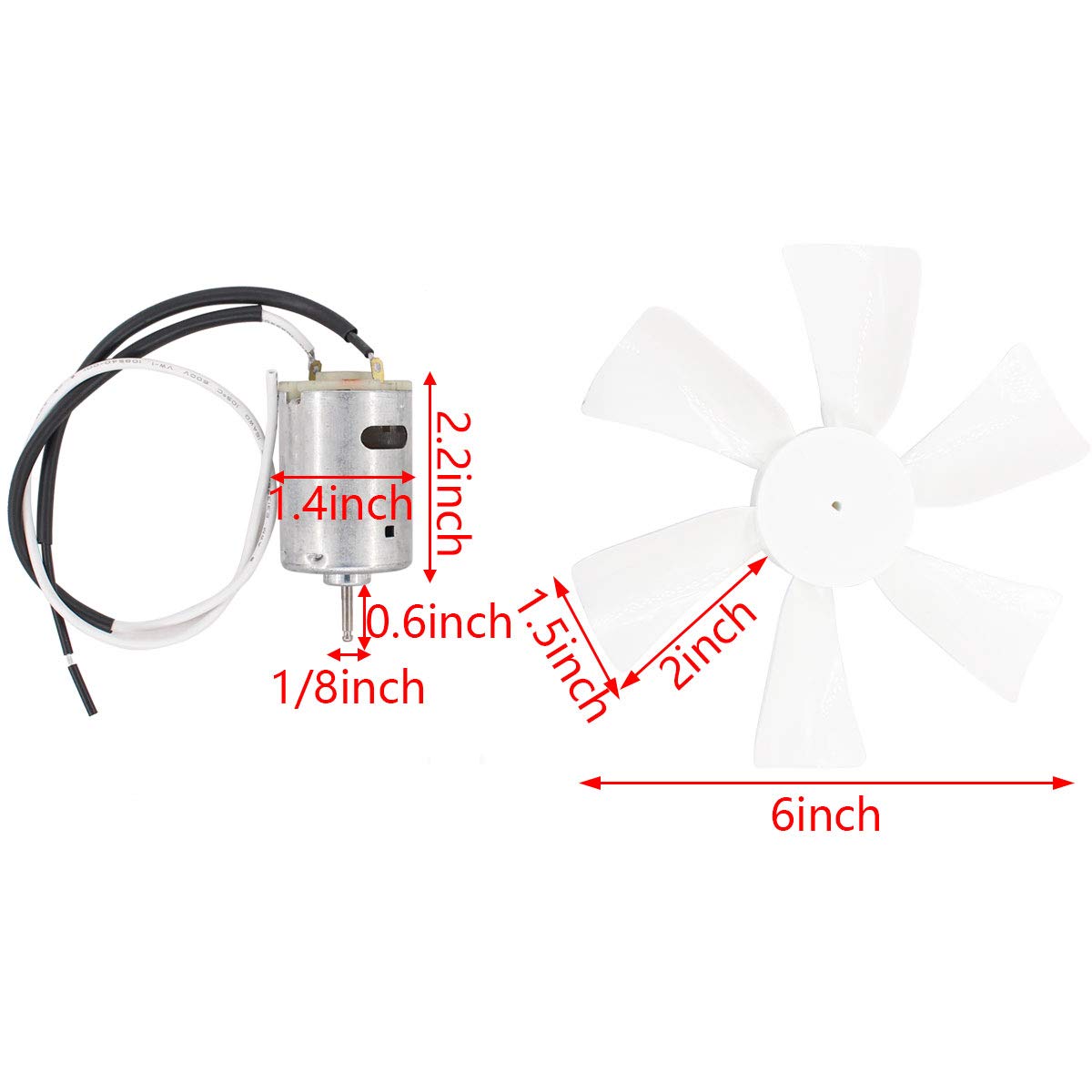 XtremeAmazing 12V D-Shaft RV Vent Motor and White 6 Inch Vent Fan Blade for RV Bathroom Mobile Home Camper