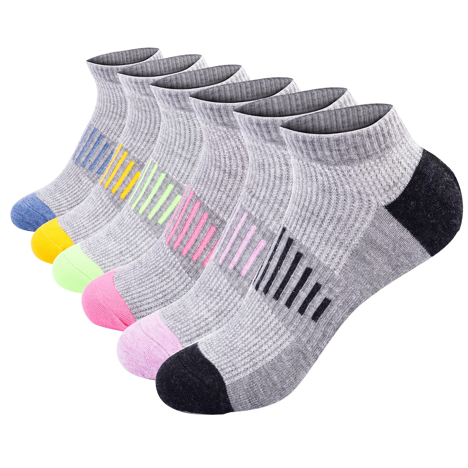 WUKAKA Socks for Womens Ankle Running Socks (6 Pairs) Workout Sports Socks & Women Ankle Short Socks with Cushioned Sole