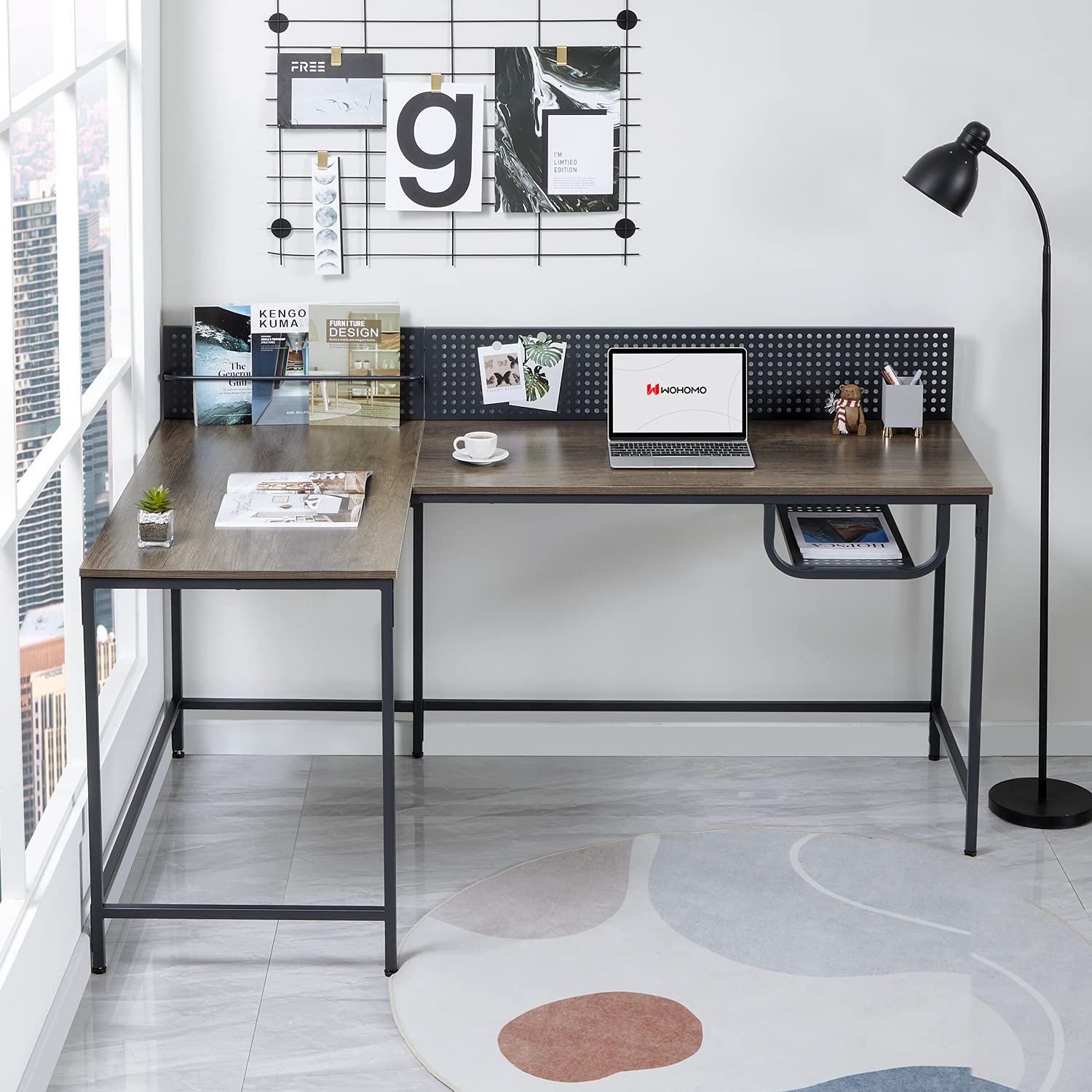 WOHOMO Computer Desk (65 Inch L Shape, Grey)