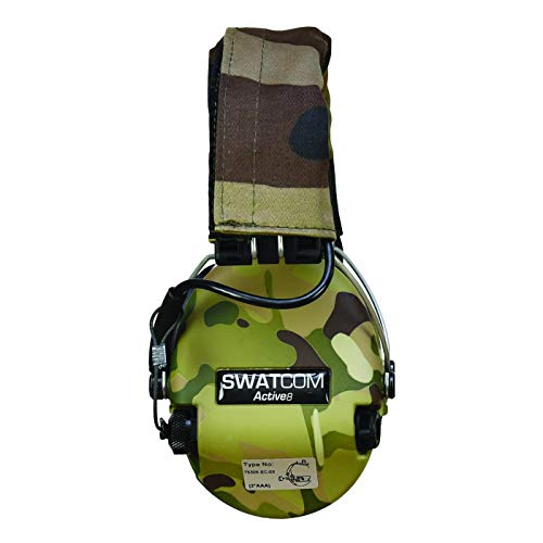 Swatcom Active8 Waterproof Military Spec Electronic Hearing Protection Headset - Headband (Carbon Fiber Cups - Black Leather Headband)