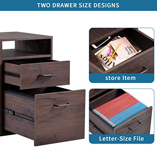 Vertical File Cabinet Wood Filing Storage Cabinet with 2 Drawers for Home Office -Walnut