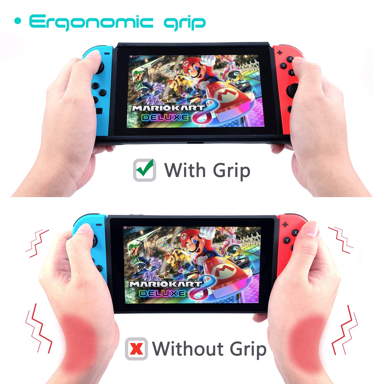 YUFANLI Protective Case for Nintendo Switch , Grip Case with 7 Storage Slots for Game Cards, Multi-Angle Adjustable Stand, Grip Cover with Shock-Absorption and Anti-Scratch Design