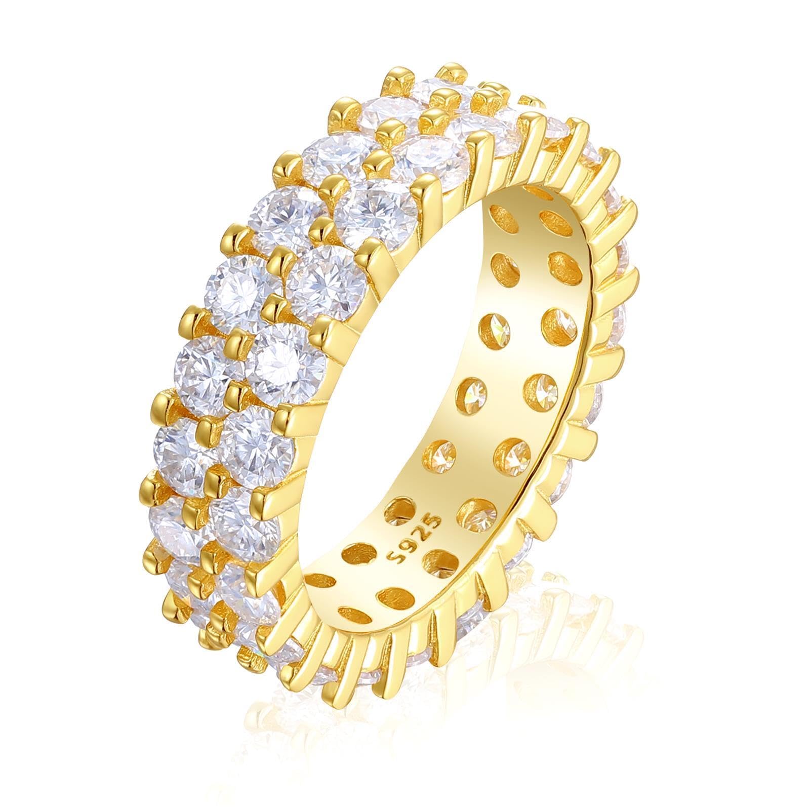 TUHE Moissanite Wedding Band Sterling Silver Wedding Band for Women 18K Gold Plated Half Eternity Stackable Ring for Women Lab Created Diamond Wedding Band for Her, Gemstone, Moissanite
