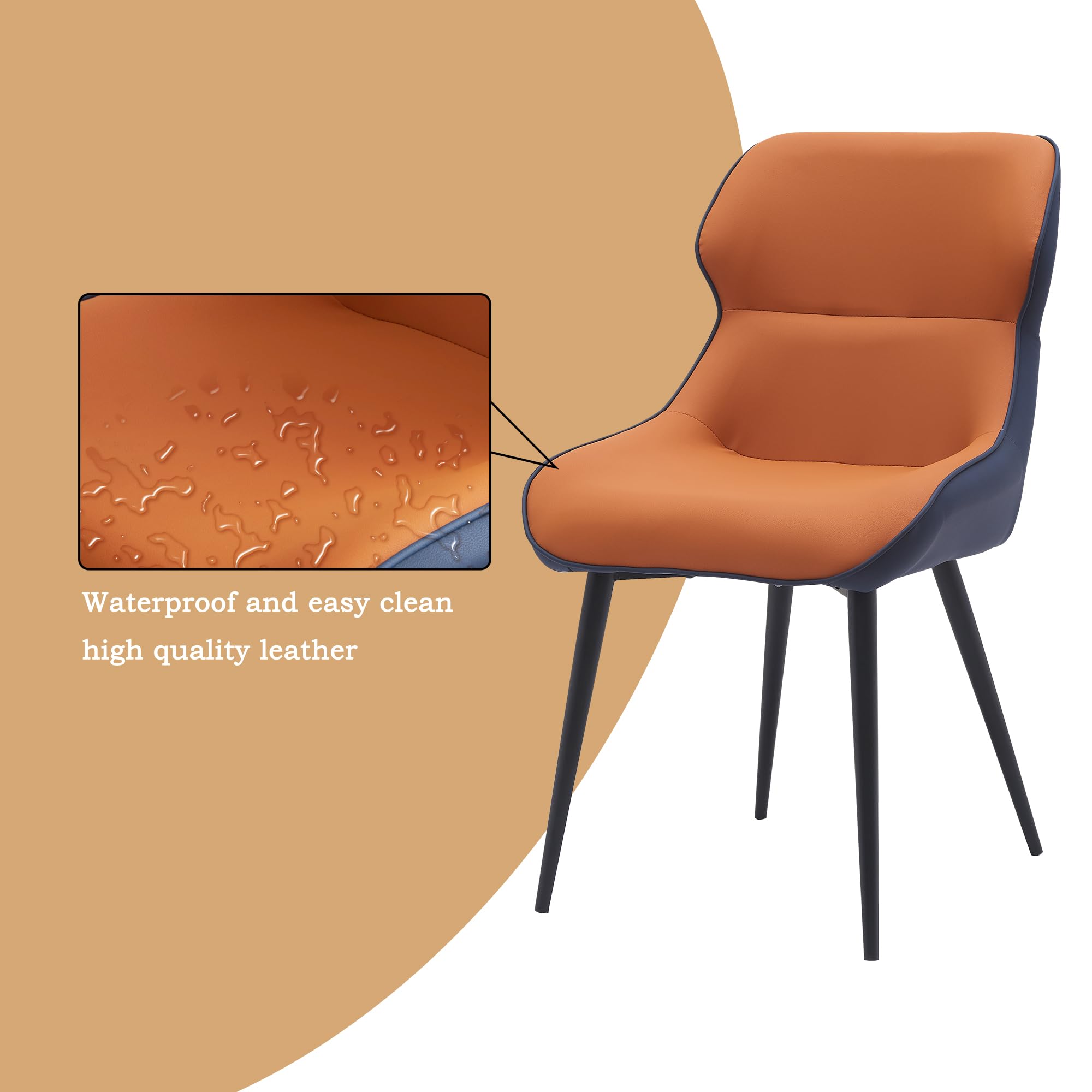 THEETHUNG Upholstered Leather Dining Room Chair Set of 4 Kitchen Chair, Armless Orange Dinner Chair