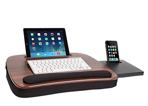 Sofia + Sam Multi Tasking Lap Desk with Memory Foam Cushion | Wrist Rest Cushion | Fits Laptops Up to 15" | Tablets Up to 9.6" | Smart Phones Up to 3.5" | Brown | Wood Top | Computer Lap Tray