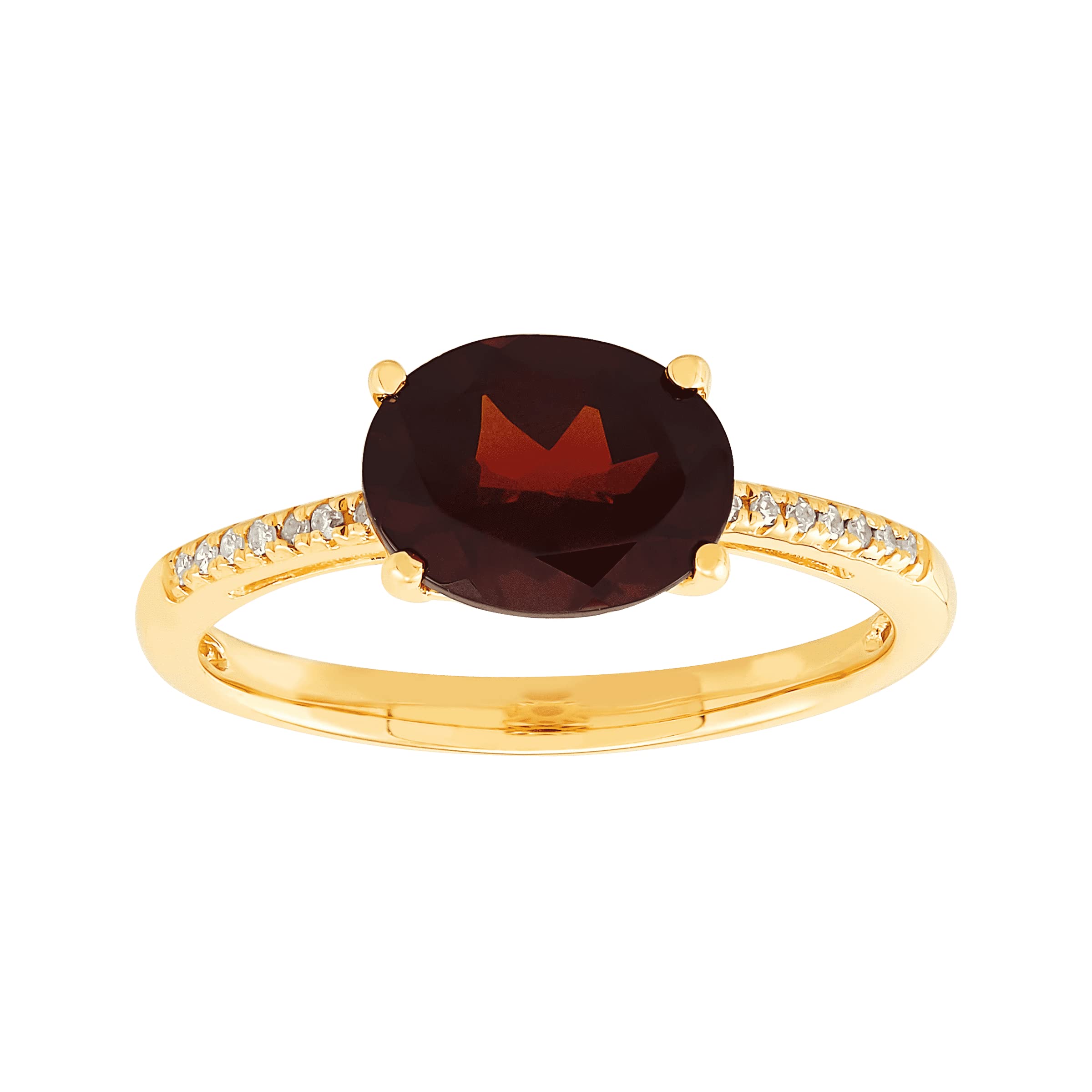 Welry Natural Oval Garnet Ring with Diamond Accents in 10K Yellow Gold, Size 9, Size 9