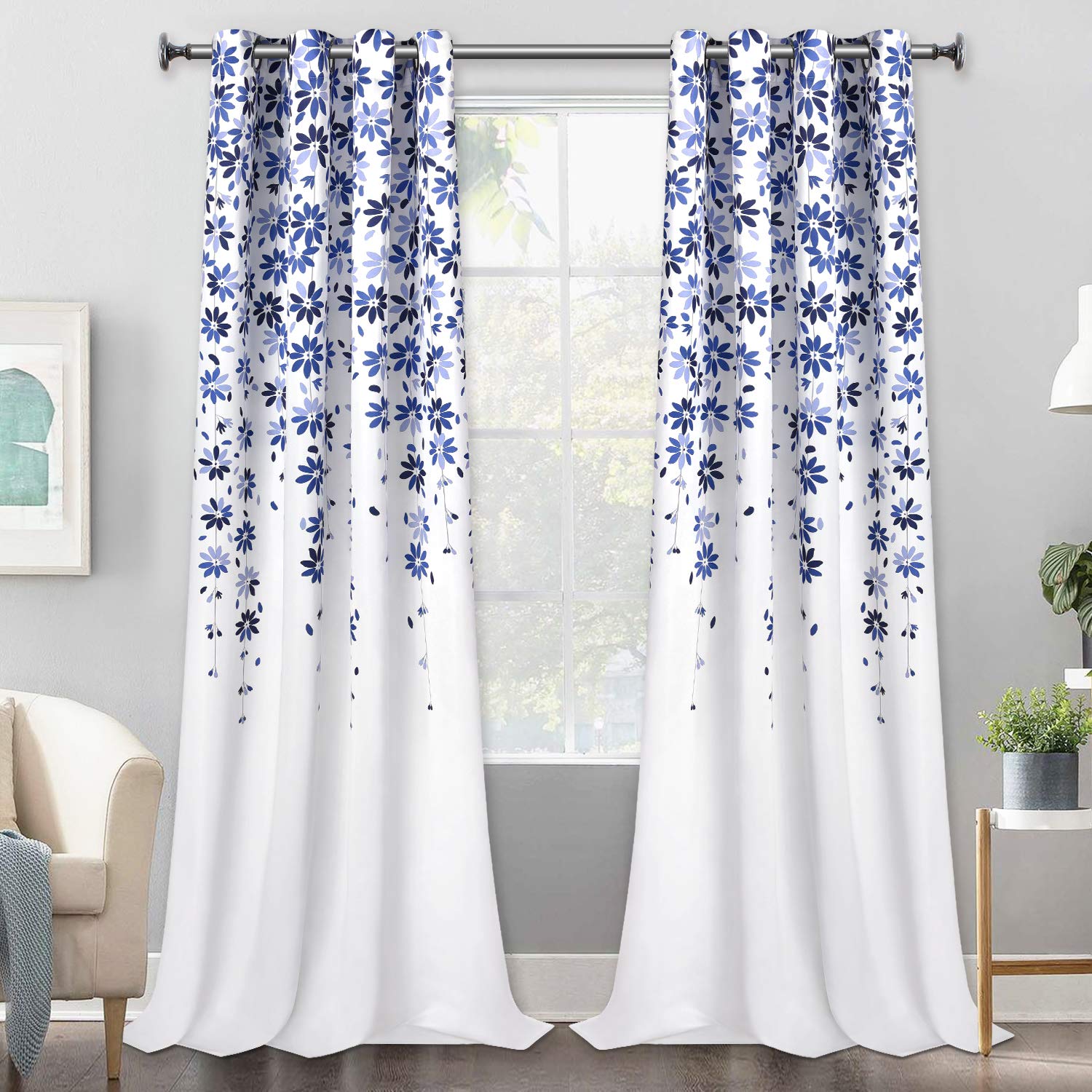 VERTKREA Flowers Window Curtain Valance Floral Rod Pocket Curtains Valance for Window 52 × 18 Inches Flower Blue