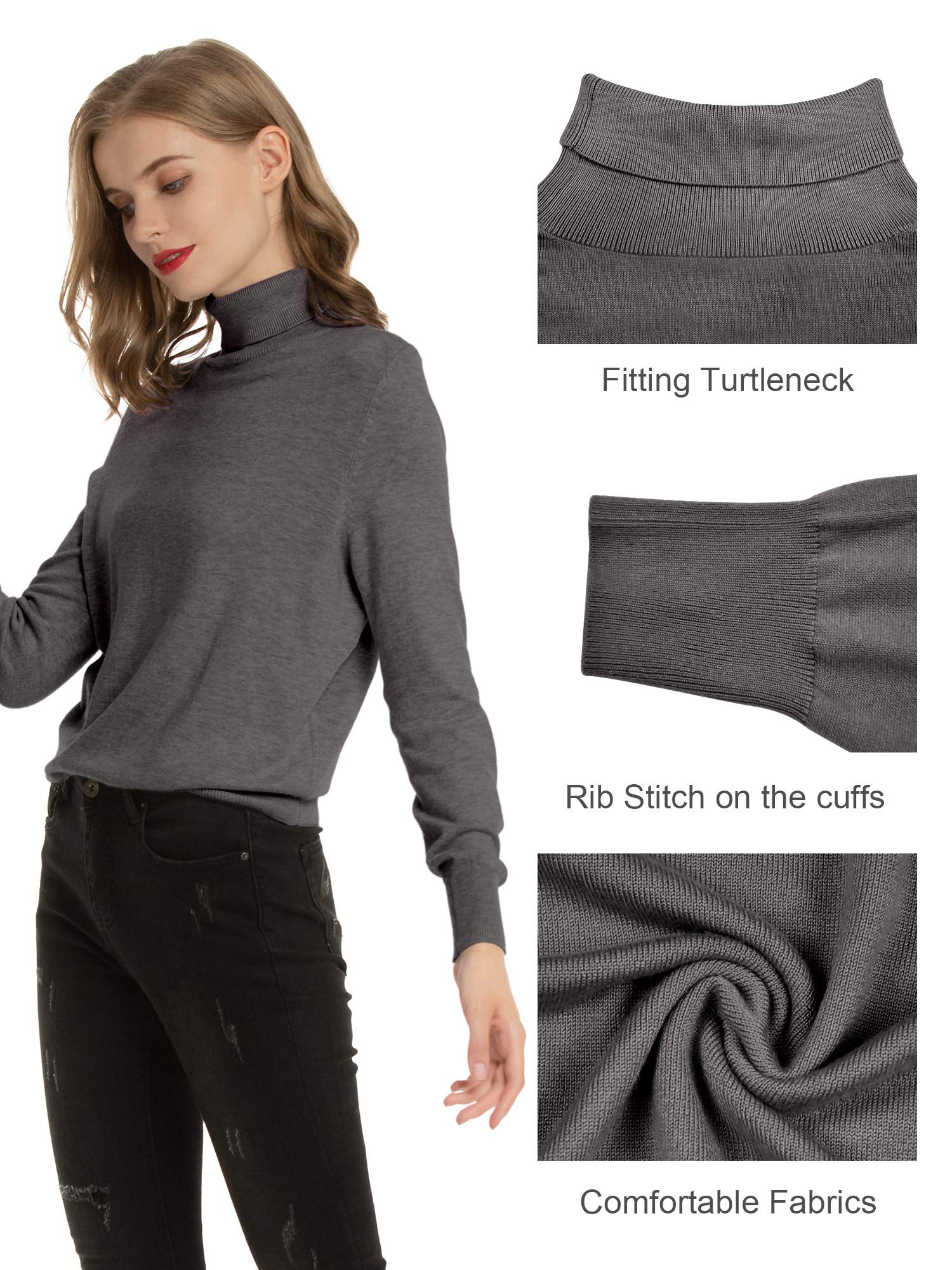 Woolen Bloom Women's Casual Long Sleeve Turtleneck Sweater Lightweight Knit Pullover Jumper Tops for Fall Winter Black Medium