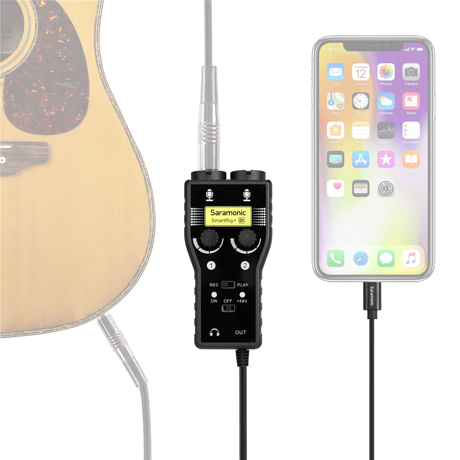 Saramonic SmartRig+ DI 2-Channel XLR & 6.3mm Guitar Audio Interface Microphone with iOS Connector Compatible with iPhone 13 12 11 X, iPad, iPod, iOS Smartphone