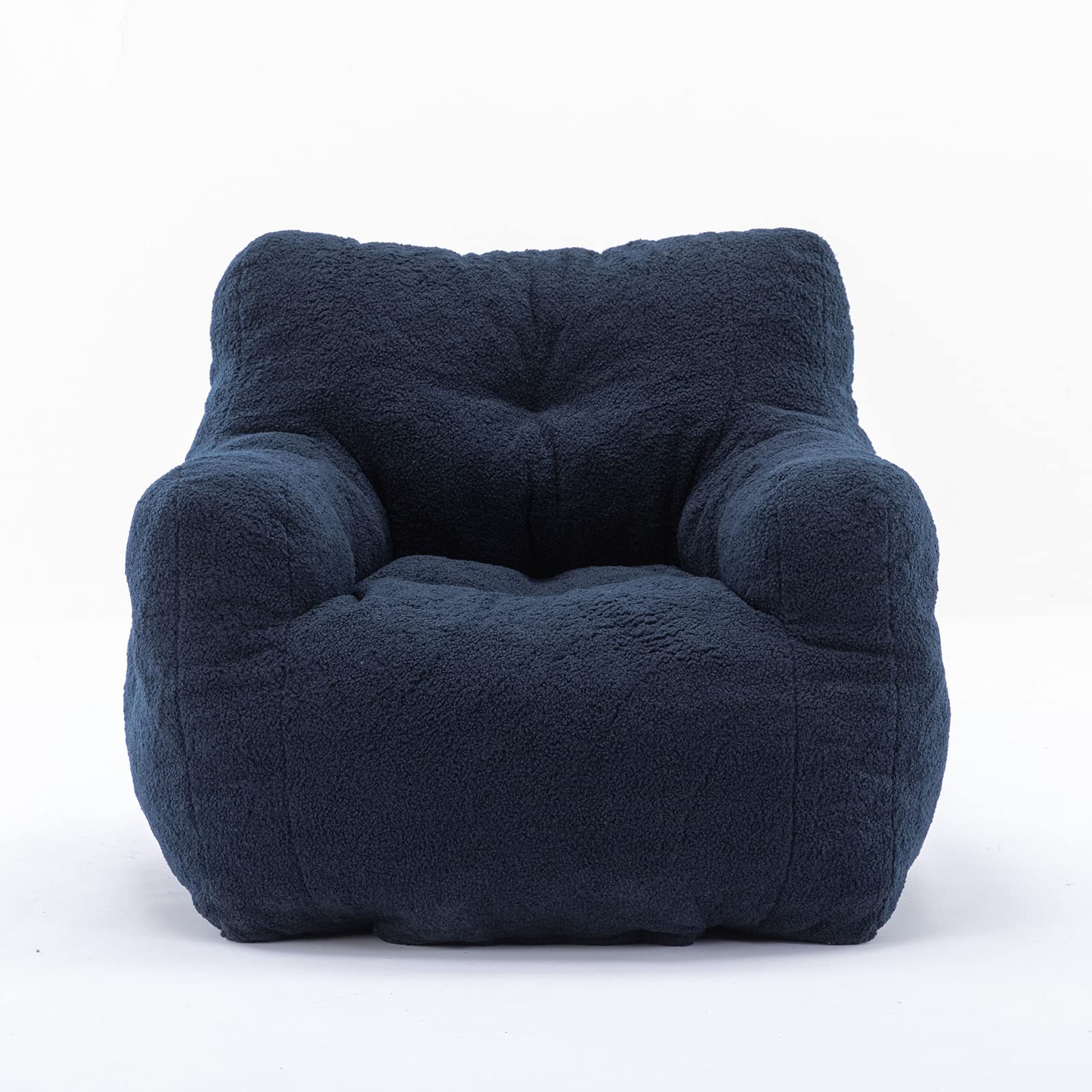 Soft Tufted Bean Bag Chairs for Adults, Medium Teddy Fabric Bean Bags with Arms, Dark Blue