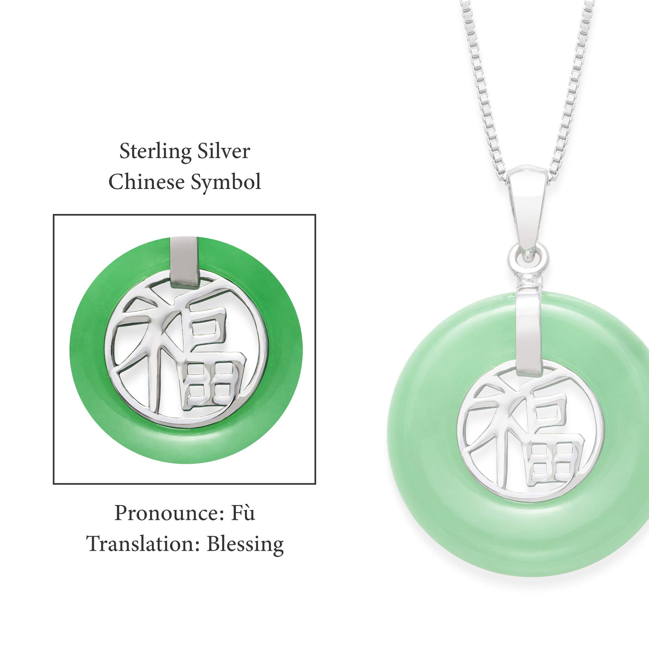Sterling Silver Natural Jade Good Luck Pendant Necklace,18"