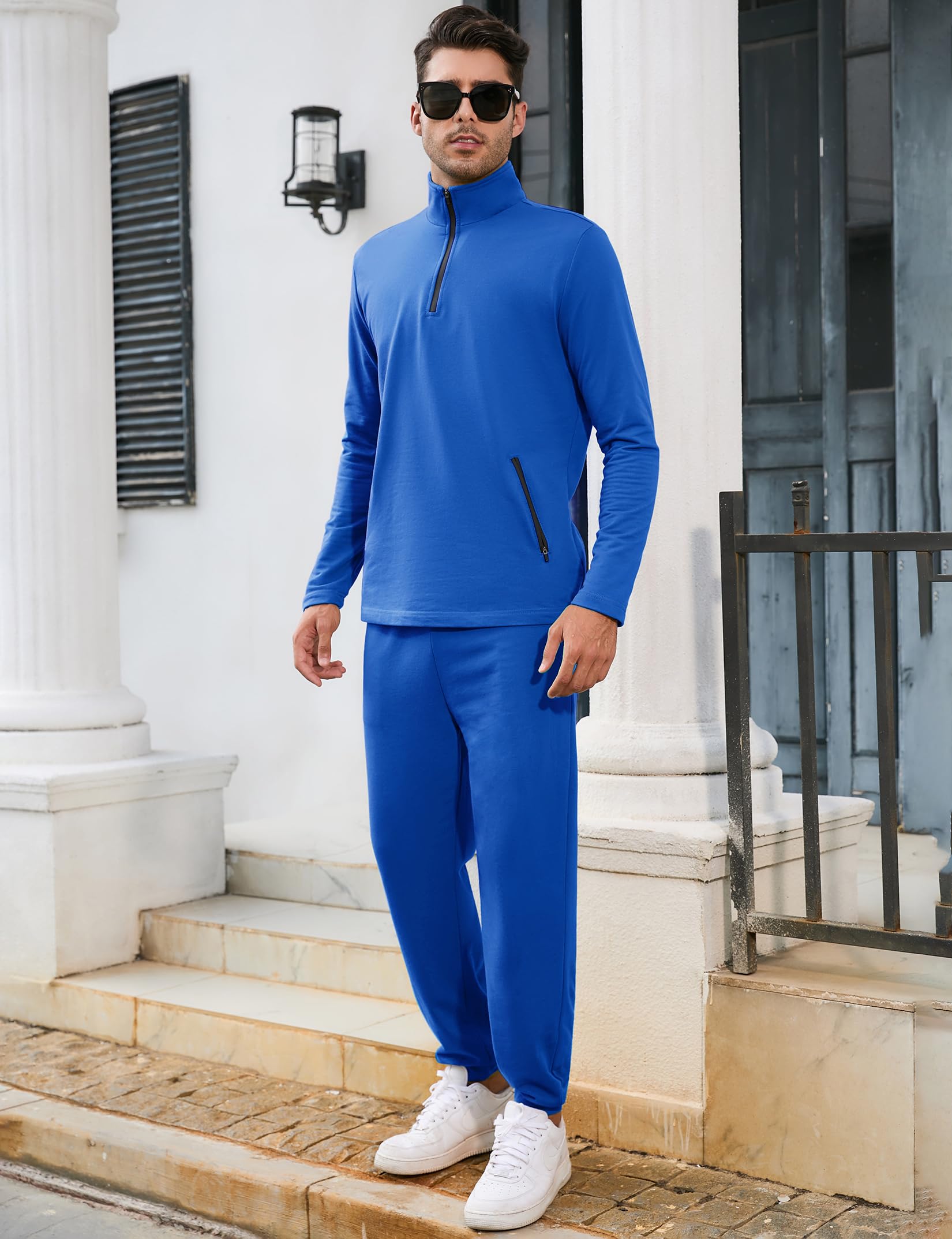TURETRENDY Men's Tracksuit Set 2 Piece Quarter Zip Casual Golf Jogging Suit Athletic Sports Sweatsuits Set Navy Blue M