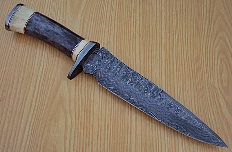 REG K-894 Handmade Damascus Steel 13.00 Inches Hunting Knife - Camel Bone Handle with Damascus Steel Guards