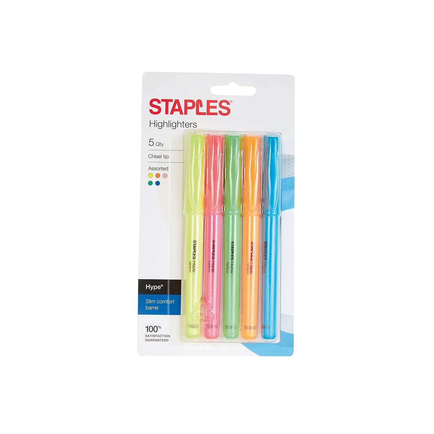 STAPLES 2072216 Hype Pen-Style Highlighters Chisel Assorted 5PK (29349)